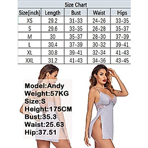 Avidlove Women Lingerie Lace Chemise Sleepwear Babydoll Teddy Lingerie Nightgown Grey