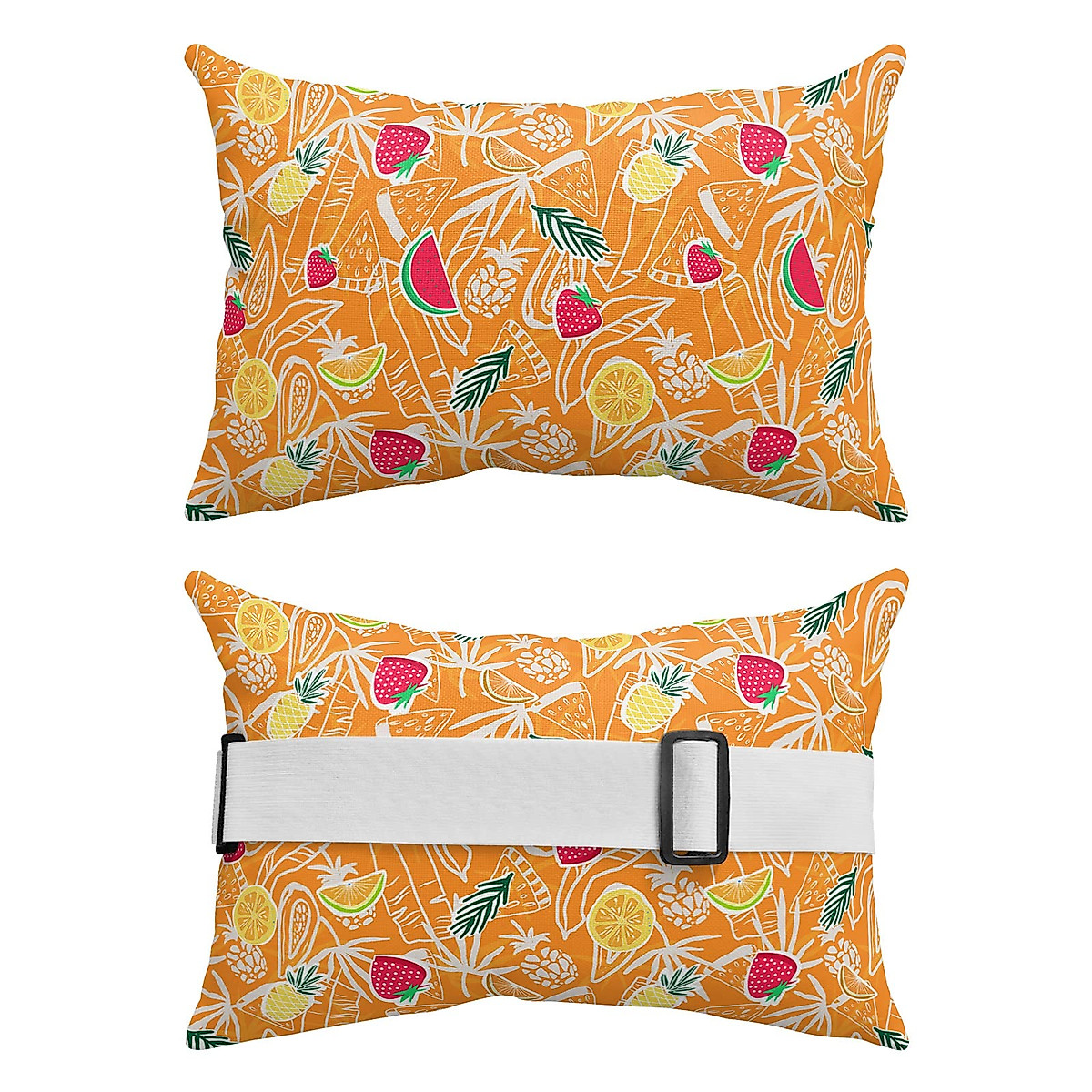 Outdoor Lumbar Pillow Set of 2, Summer Fruits Waterproof Beach Headrest Pillow with Inserts, Orange Tropical Botanical Recliner Throw Pillow Cushion for Patio Furniture, 11" x 16"
