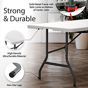 6 Feet Foldable Table with Built in Handle & Steel Legs | Heavy Duty Portable | Perfect for Party, Dining, Wedding, Events, Picnic Indoor, Outdoor, Camping, Utility, Temporary