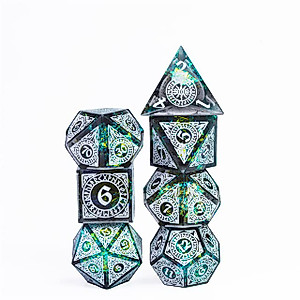 Dark Magic Orb Sharp DND Dice Set with Leather Dice Box | for Dungeons and Dragons, D&D, Sharp Edge, D20 Polyhedral Resin Dice, Dungeons and Dragons Gifts, Accessories