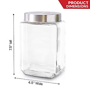 Glass Containers for Kitchen – Set of 3 Food Storage Containers – Storage Jars with Stainless Steel Lids – Suitable for Cookies, Snacks, Coffee – Screw-on Lid – 57oz Capacity