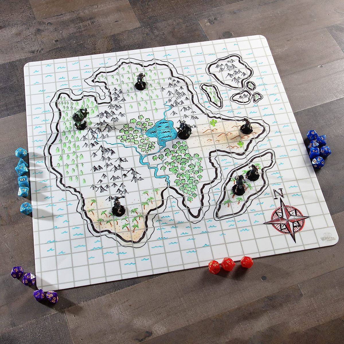 Double-Sided Role Playing RPG Game Mat- Reversible Silicone Battle Matte Grid w Hexes and Squares- XL 20"x20"-Foldable, Rollable, Wet Eraseable - Made for D&D Dungeons Dragons, Pathfinder and More