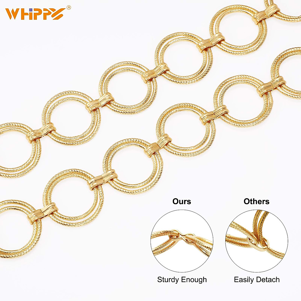 WHIPPY O-Ring Metal Waist Chain Belt Women Adjustable Body Link Belts Fashion Belly Jewelry for Jeans Dresses Gold XL