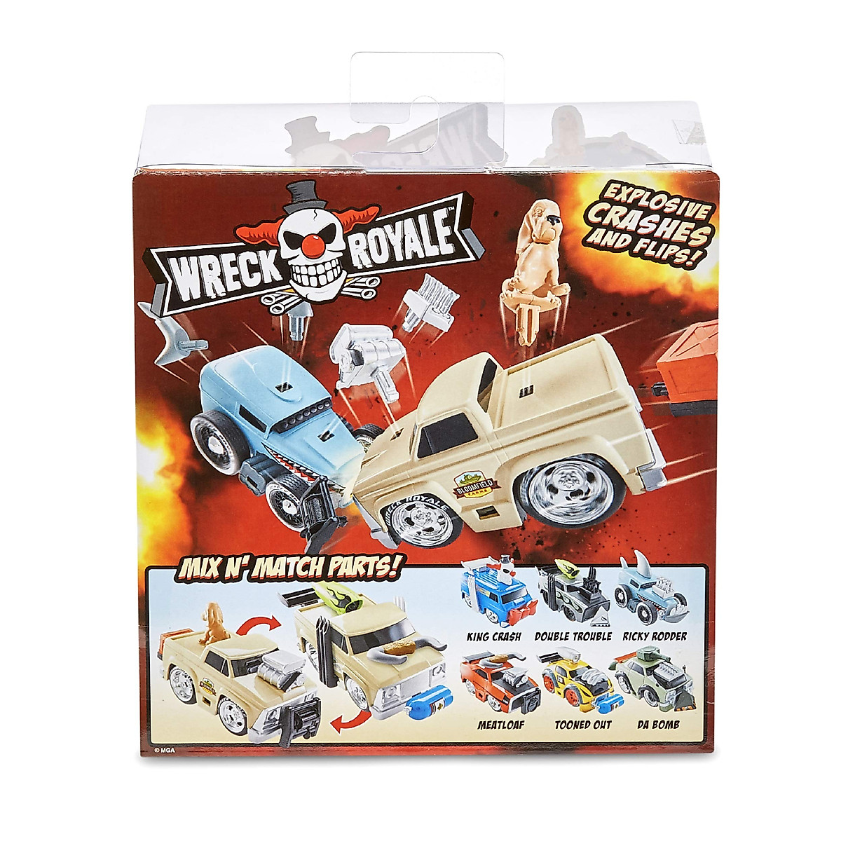 MGA Entertainment Wreck Royale Exploding Crashing Big Boss Race Car with 4 Mix 'N Match Explosive Parts