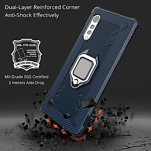 Ranyi Sony Xperia 1 II Case, Carbon Fiber Case with 360 Rotating Ring Holder Kickstand Feature Shock Absorbing Full Body Protection Soft Rubber Silicone Case for Sony Xperia 1 II 6.5" -Blue