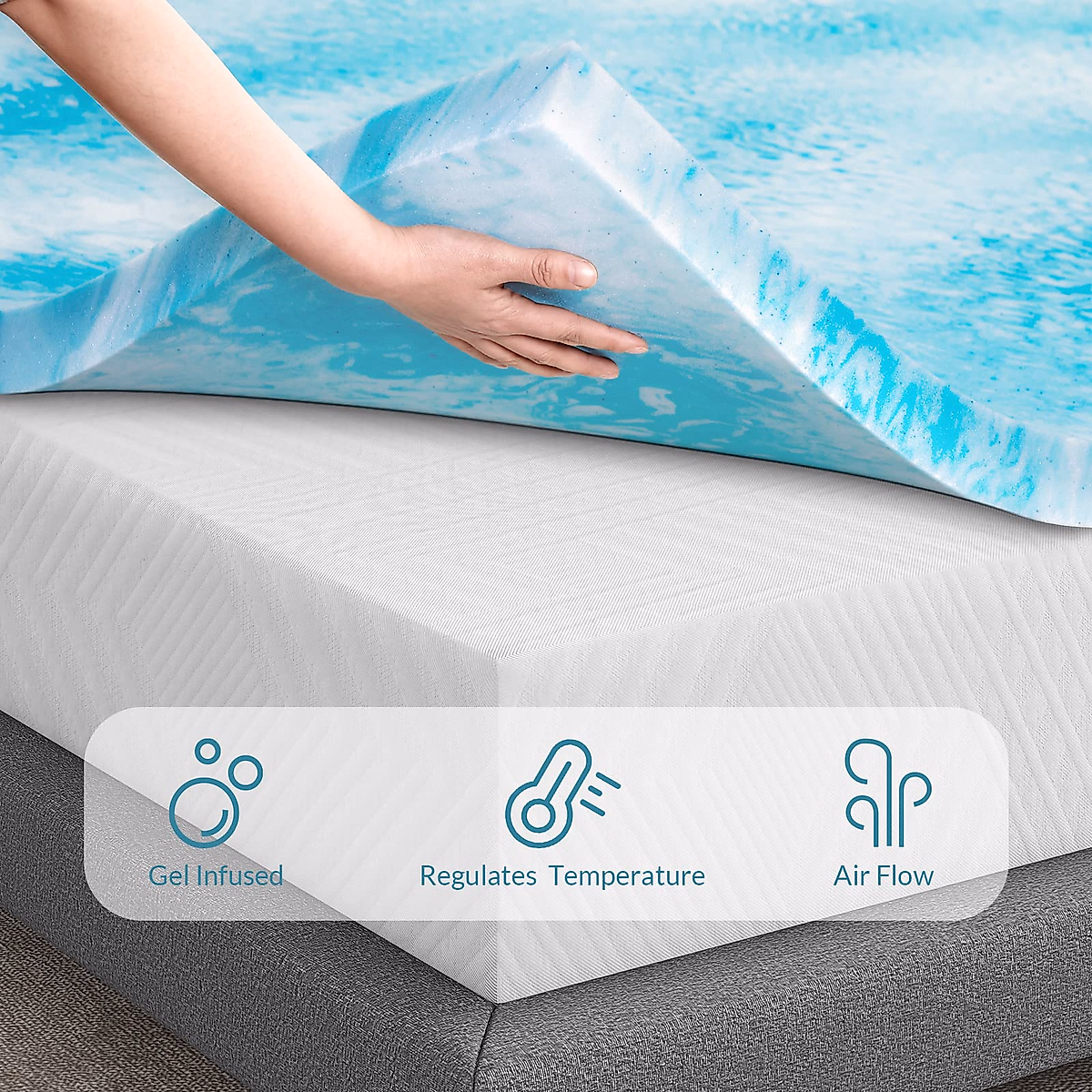 Airdown Mattress Topper, 2 Inch Gel Infused Memory Foam Mattress Topper, Twin