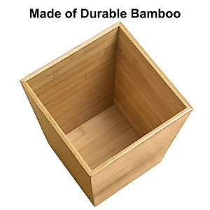 Allure Home Creation Haven Bamboo Bathroom Wastebasket Trash Can 7.87" x 7.87" x 10.00" Compact Size 1.50 gallons
