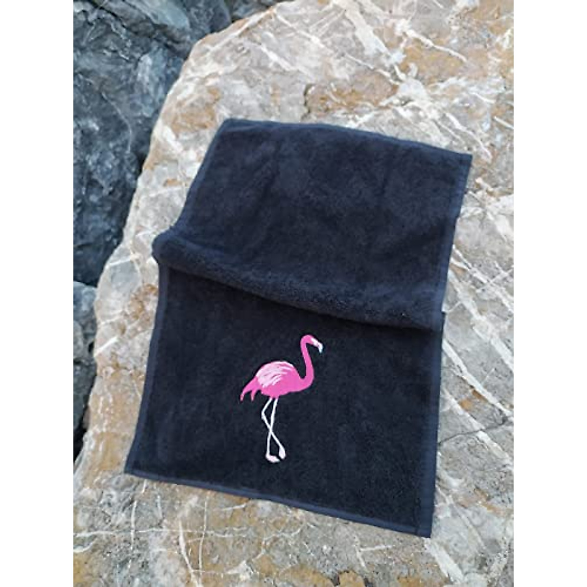 2-Pack White Flamingo Fingertip Kitchen Towels, Deluxe Premium Terry Hand Towels 100% Cotton, 11inchx18inch (Black), 11WX18L