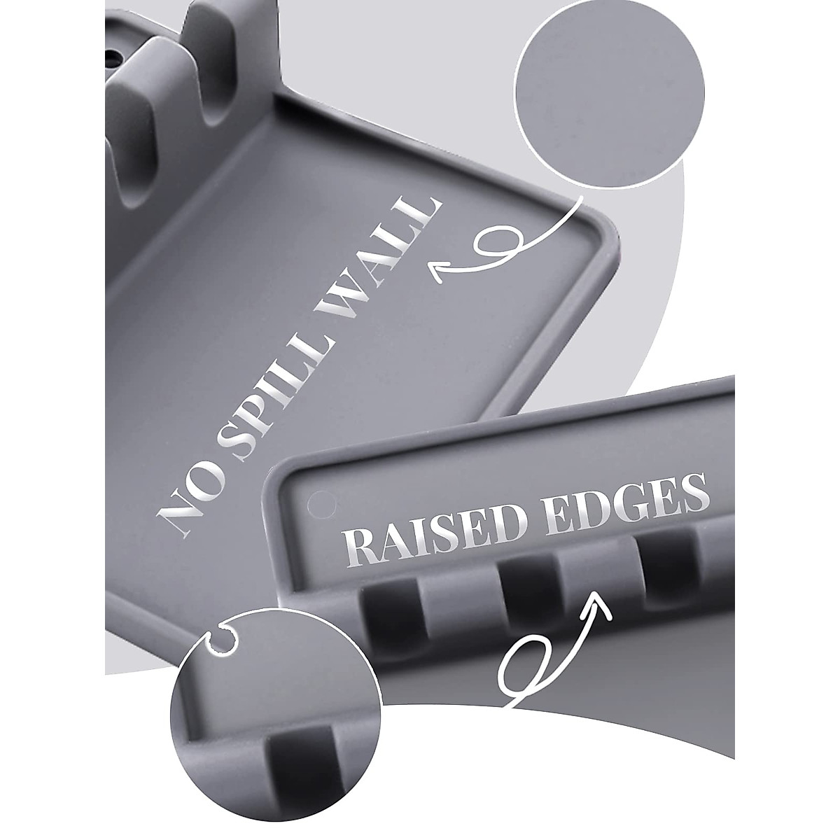 Silicone Spoon Rest with Drip Pad for Stove Top(2PCS), Large Utensil Rest for Multiple Utensils, Heat-Resistant & Dishwasher Safe Kitchen Utensil Holder for Spatula, Ladle, Kitchen Gadgets (Grey)