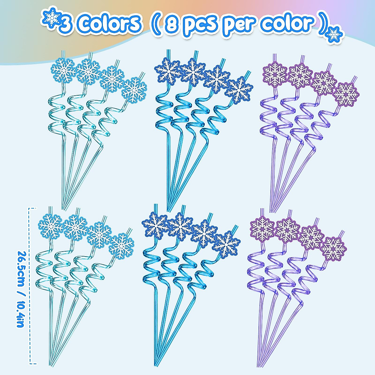 Winrayk 24Pcs Reusable Frozen Plastic Straws Drinking Straws Frozen Party Favors Crazy Straws for Kids Bulk, 3 Snowflake Shape & 3 Colors, Frozen Gift Toy Boy Girls Elsa Frozen Birthday Party Supplies