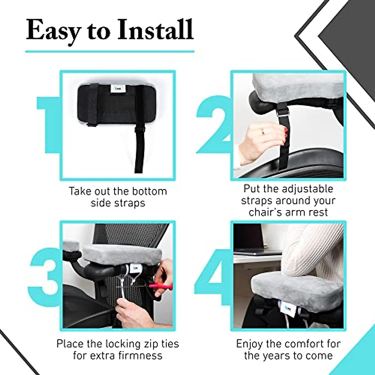 Non-Slip Desk Chair Arm Pads- Ergonomic Office Chair Arm Pads - Comfy Chair Arm Cushions - Arm Rest Pillow Used as Office Chair Arm Replacement - Office Chair Arm Cushion - Computer Chair Arm Covers