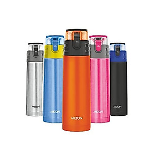 Milton Thermosteel Atlantis 600 Vacuum Insulated Thermosteel Water Bottle/flask 500 ml | 17 oz |Flip Top Lid Carry Handle Hot & Cold 18/8 Stainless Steel BPA Free Food Grade Leak-Proof | Orange