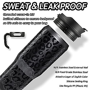 Zibtes 40oz Insulated Tumbler With Lid and Straws, Stainless Steel Double Vacuum Coffee Tumbler With Handle, Keeps Drinks Cold up to 34 Hours or Hot for 12 Hours(Black Leopard 1 pack)