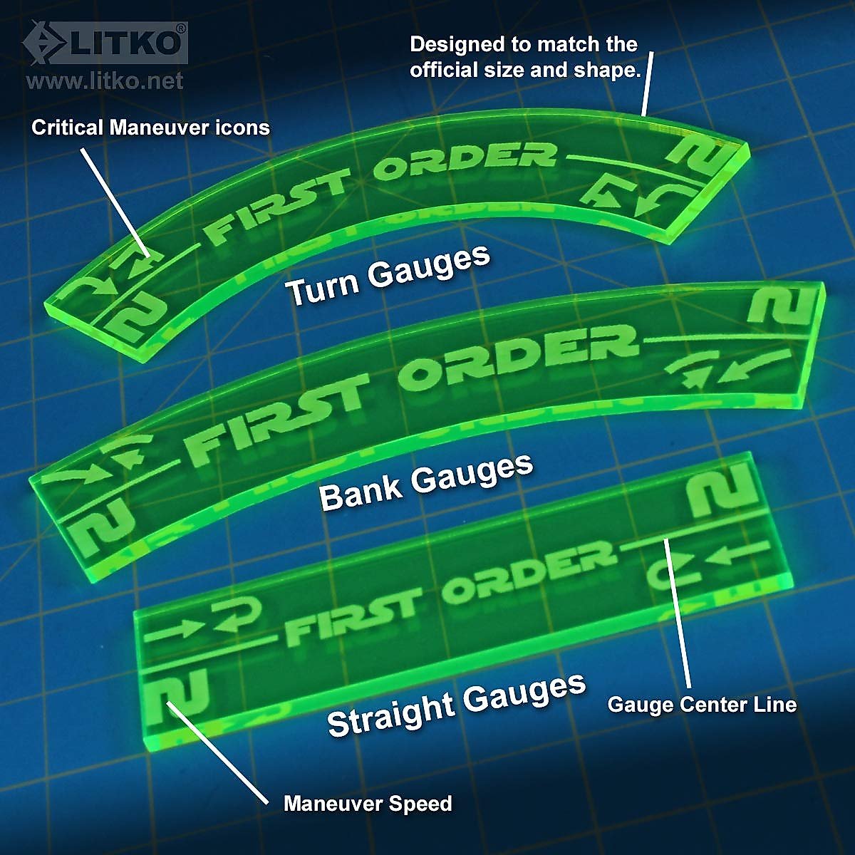 LITKO Space Fighter 2nd Edition Maneuver Gauge Set | Movement Tools | Compatible with Star Wars X-Wing | Set of 11 (First Order)