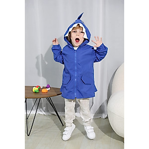 Toddler Baby Boy Girl Shark Raincoat Cute Cartoon Hoodie Zipper Coat Outfit (Blue, 3T)