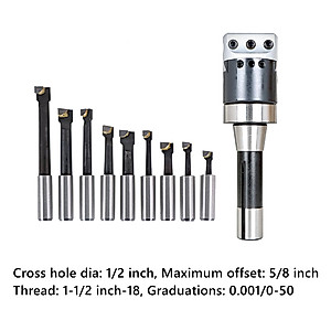 waltyotur 9pcs 2 Boring Head R8 Shank 1/2 Carbide Boring Bar Set Milling HFS