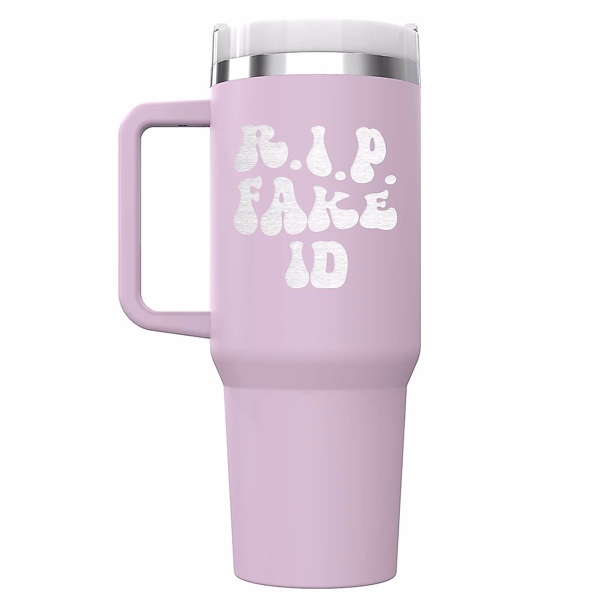 shop4ever RIP Fake ID 21 Twenty One Engraved Insulated Stainless Steel Tumbler with Handle, Lid, and Straw 40 oz. 21st Birthday Gift (Lavender)
