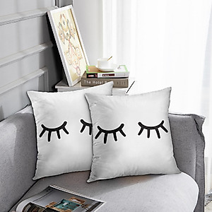 Emvency Throw Pillow Covers Decorative Black Lash Eyes Closed Lases Hand Drawn White Close Cartoon Eyelash Wink Eyelid Girl 16x16 Inch Sofa Durable Cushion Pillowcase Square Two Sides Print