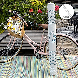 Fab Habitat Outdoor Rug - Waterproof, Fade Resistant, Crease-Free - Premium Recycled Plastic - Striped - Patio, Porch, Deck, Balcony, Sunroom - Cancun - Turquoise & Moss Green - 5 x 8 ft