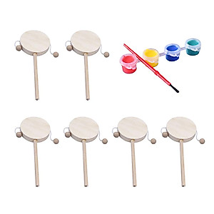 Exceart 8Pcs Unfinshed Wood Toys Wooden Rattle Toy Rattle Drum Toy DIY Painting Craft with Pigment and Pen for Kids Girl Child