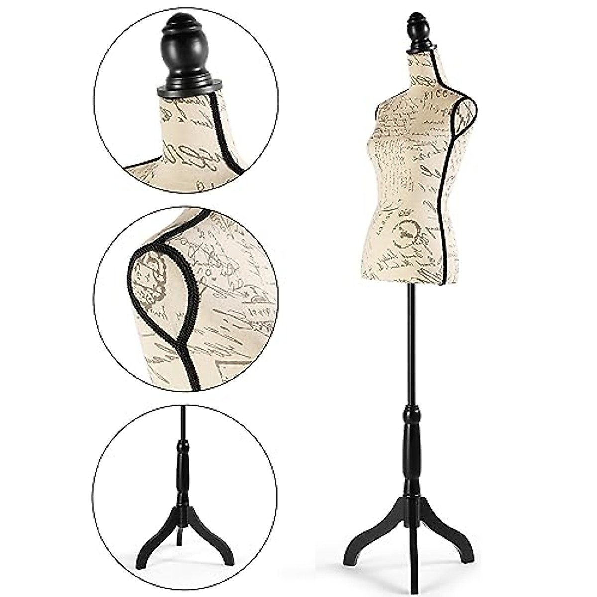 DRDINGRUI Standing Female Mannequin Body, Height Adjustable from 52'' to 67'', Pinnable Dress Form with Tripod Base for Dress Jewelry Display