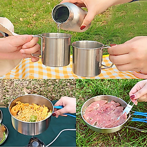 BEFOY Stainless Steel 10Pcs Camping Cookware Mess Kit Cooking Set Backpacking Gear Lightweight Pots and Pans Set with Folding Knife Fork for Outdoor Camping Hiking Picnic