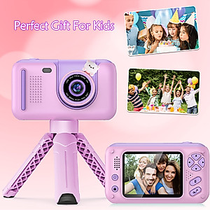 PURULU Upgraded Real 1080P Kids Camera with Flip-up Lens for Selfie & Video, 32GB SD Card Included, 2.4" Screen Camera Toy for 4-12 Years Old Girls Boys on Birthday Party as Gift, Pink