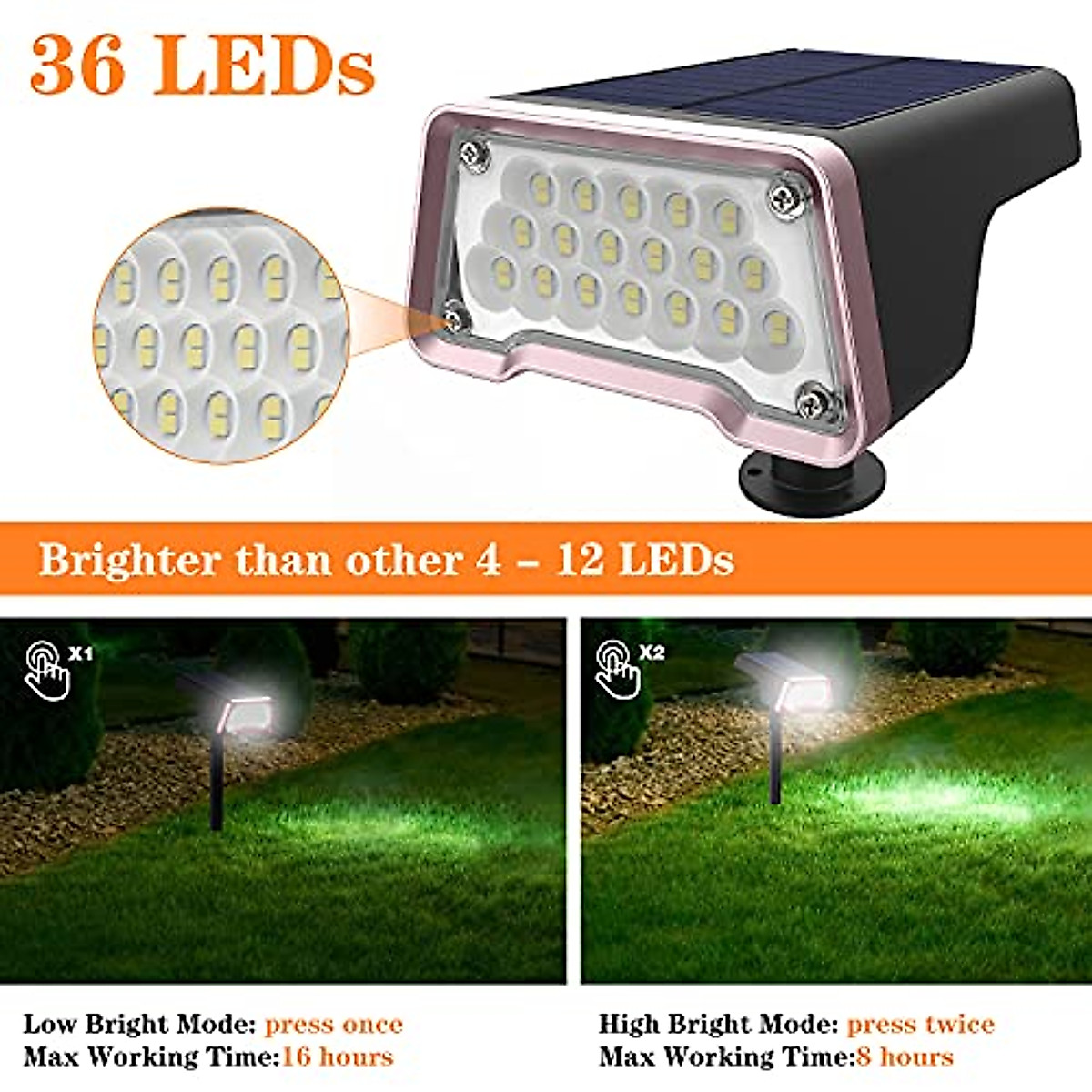 YORMICK Solar Lights Outdoor, 36 LEDs Solar Landscape Spotlights, Waterproof 2 in 1 Wall Lights with USB Charge, Adjustable Solar Panel for Yard Garden Driveway Porch Walkway Pool Patio