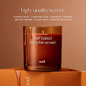 Half Baked Pumpkin Smash Scented Candle by Snif, Festive Fall Candle, 50+ Hours, 100% Cotton Fiber Wicks, Soy Wax Blend, Non-Toxic, Vegan, 8.5oz