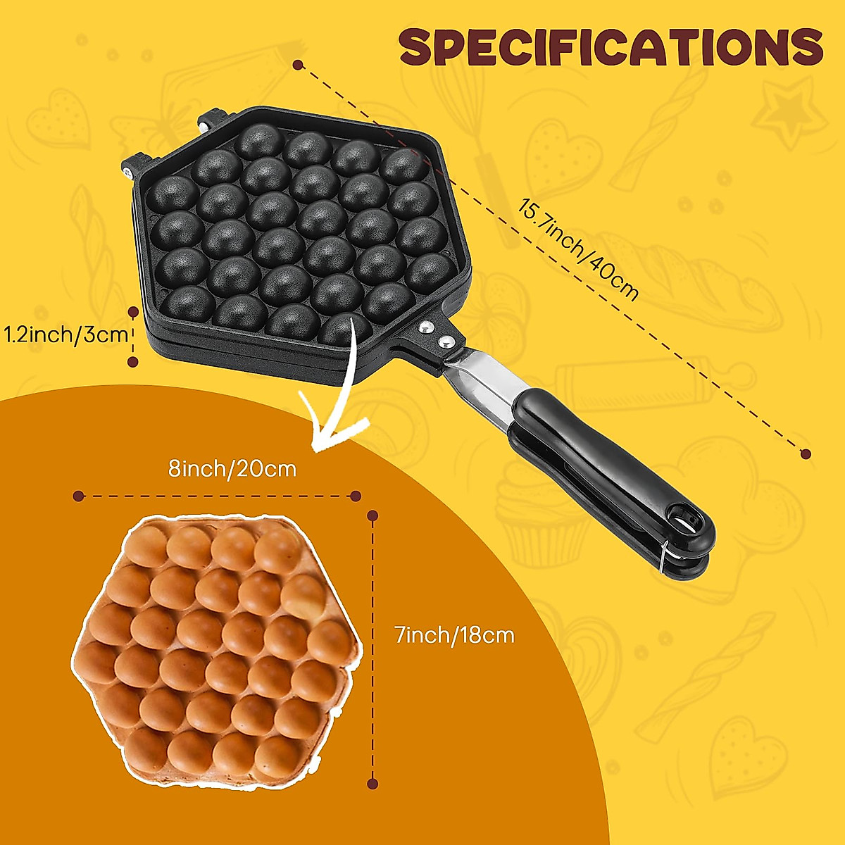 AMGSH Bubble Waffle Maker Pan Hand Held Egg Waffle Pan,Aluminum Alloy Non-stick Waffle Cake Baking Mold Plate for Breakfast Lunch Household Cafe Cake Shop Restaurant