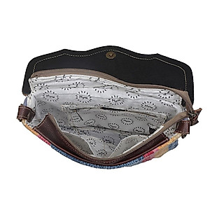 Myra Bag Blue Feather Hand-Tooled Bag Upcycled Cotton & Leather S-3058