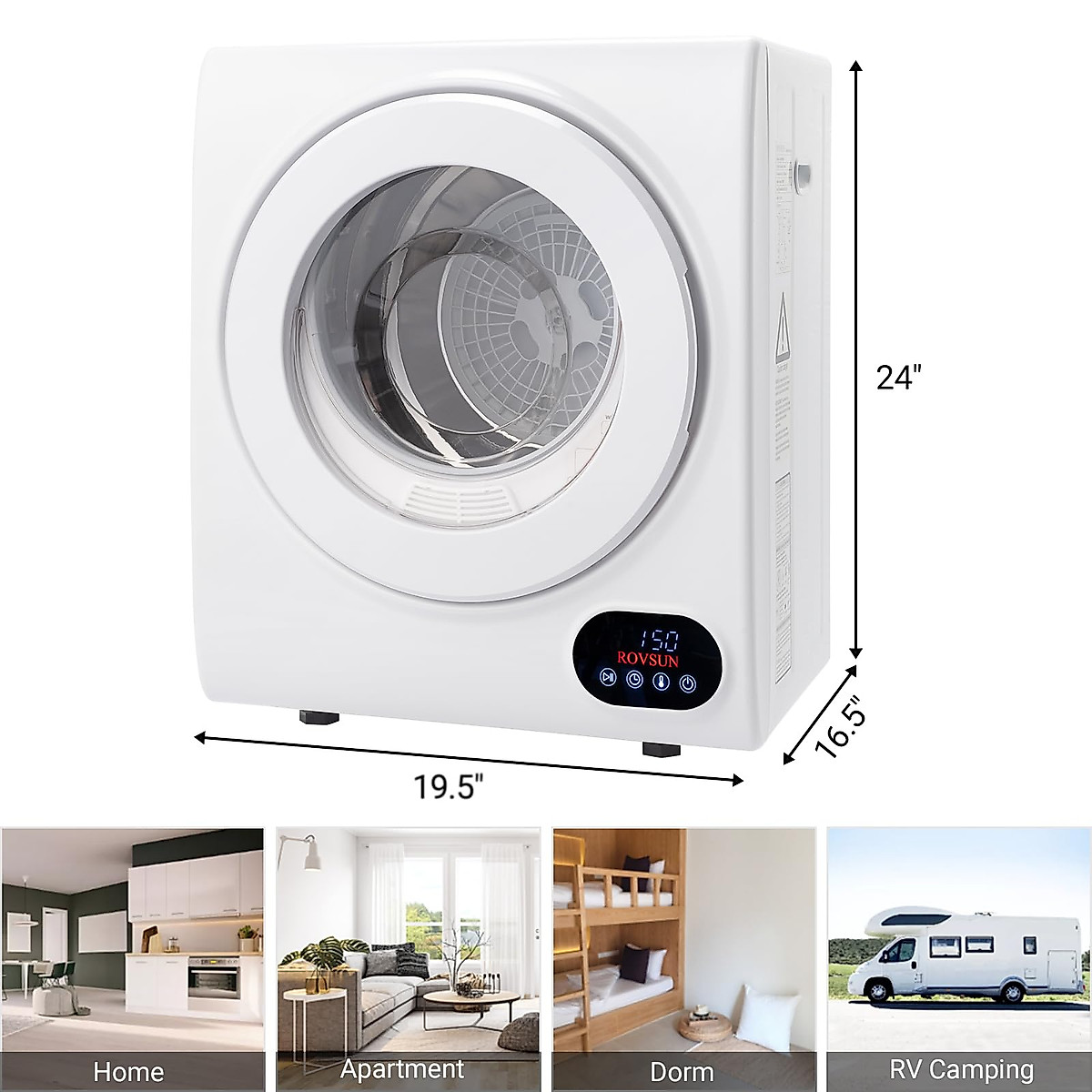 ROVSUN 110V Portable Clothes Dryer, 850W Fast Drying Front Load Laundry Tumble Dryer Machine with Stainless Steel Tub & High End LCD Touch Panel for Home Apartment Dorm