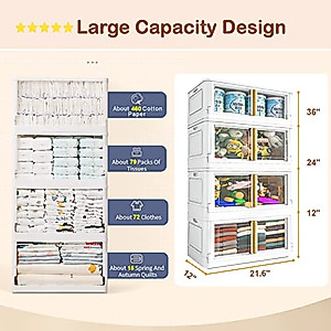 SIRIRIC Storage Bins with Lids-13 Gal Plastic Storage Bins, 4 Packs Collapsible Storage Bins with Wheels, Closet Organizers and Storage with Doors, Stackable Storage Bins for Home,Office