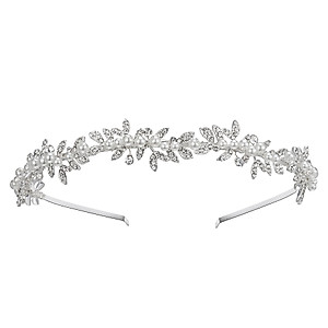 SWEETV Rhinestone Bridal Headband Silver Crystal Tiara for Women Pearl Wedding Headpieces for Bride Hair Accessories for Prom Birthday Party