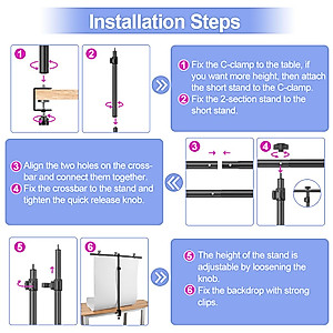 JINSUI Small Backdrop Table Stand 2.6x3 Ft, Adjustable Desktop T Shape Photo Background Holder with 3 Clips for Photography, Mini Tabletop C Clamp Backdrop Kit for Food Product Photoshoot