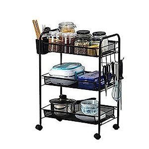ATAAY Cart with Storage Basket, Fruit and Vegetable Rack on/Black