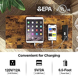 Rolanstar End Table with Charging Station, Narrow Side Table with 2 Wooden Drawers, USB Ports and Power Outlets, Nightstand Sofa Table for Small Spaces, Living Room, Bedroom, Rustic Brown