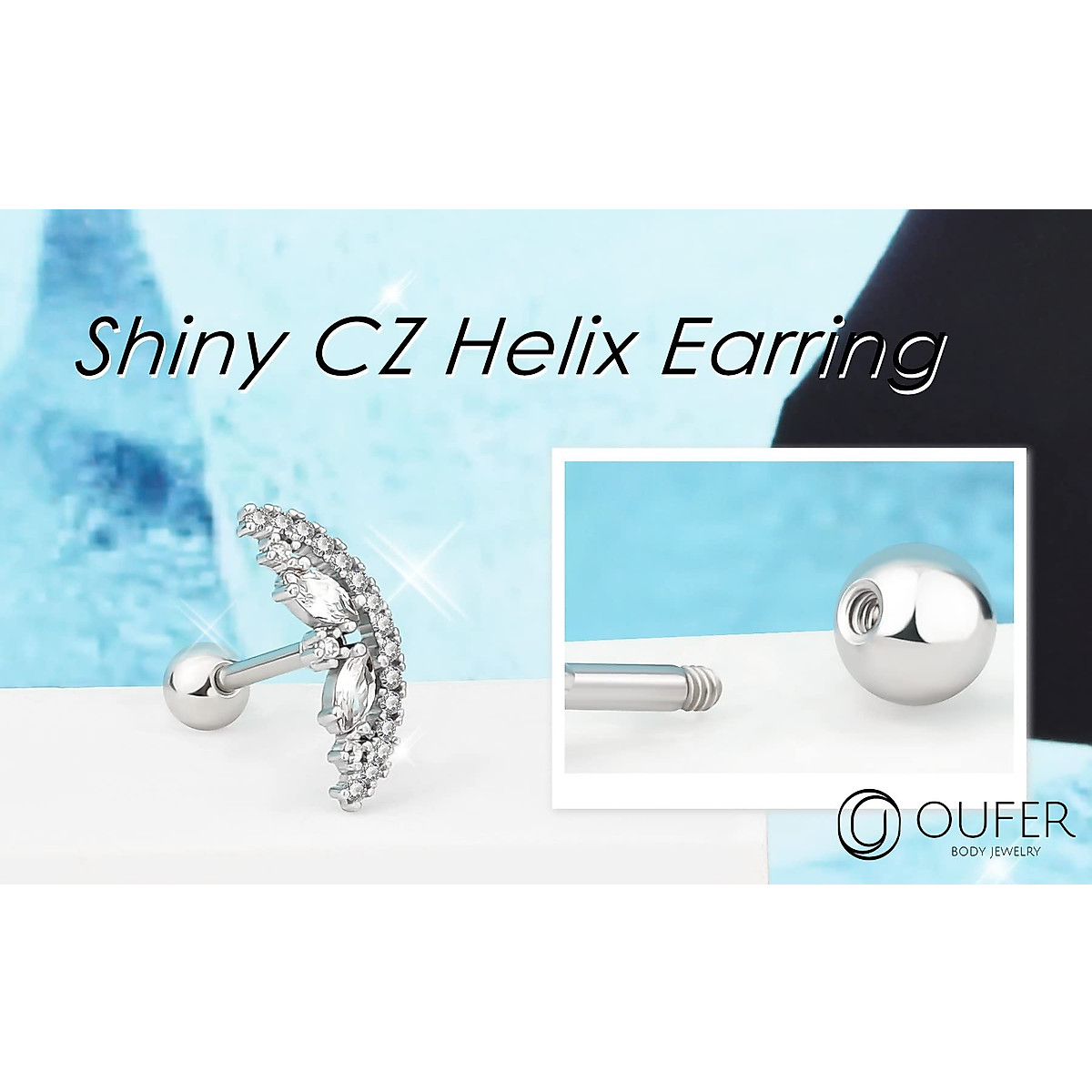 OUFER 16G Helix Piercing Jewelry, 316L Surgical Steel Cartilage Earrings Stud, Clear CZ Tragus Earrings, Conch Lobe Piercing Jewelry for Women Men