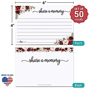 321Done Share a Memory Card (50 Cards) 4" x 6" Floral Red Roses - for Wedding Memorial Funeral Graduation Bridal Shower Celebration of Life Birthday Anniversary - Made in USA - White