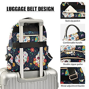 Yasala Halloween Women Backpack Sugar Skull Little Flower Travel Bag Compact Daily Bag Diaper Bag