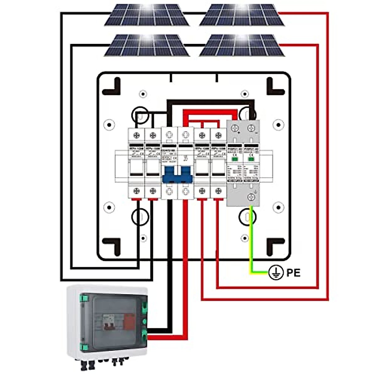 EBTOOLS PV Combiner Box 2 String Waterproof Solar Combiner Box with 15A to Protect PV Solar Panels and Inverters