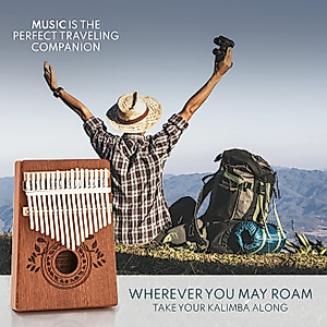 UNOKKI Kalimba 17 Key Thumb Piano, Portable Mahogany Mbira Finger Piano with Instruction, Carrying Bag, Tune Hammer, Reduce Stress, Gift for Well-being for Kids, Adults, Men, Music Lovers- Light Brown