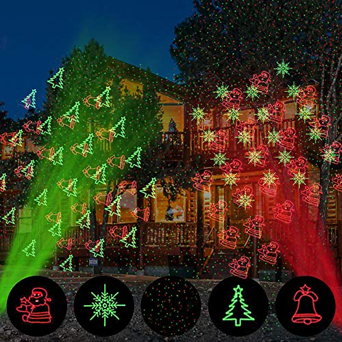 YINUO LIGHT Christmas Laser Lights, Projector Lights Landscape Spotlight Red and Green Star Show with Christmas Decorative Patterns for Indoor Outdoor Garden Patio Wall