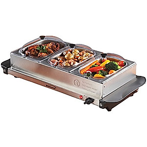 Brentwood Buffet Server and Warming Tray 3 Pan, 4.5 Quart, Brushed Stainless Steel