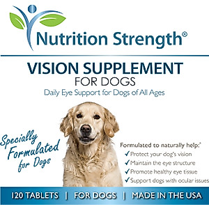 Nutrition Strength Eye Care for Dogs Daily Vision Supplement with Lutein, Zeaxanthin, Astaxanthin, CoQ10, Bilberry Antioxidants, Vitamin C, Vitamin E Support for Dog Eye Problems, 120 Chewable Tablets