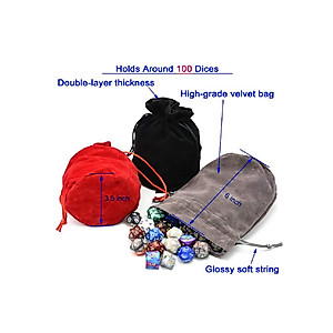 zmgmsmh Drawstring Dice Bag Chess bag small pouch hold chess pieces velvet Fabric Dice Pouch cosplay coin pouch Velvet Jewelry Bag Red/Grey/Black (3, Multicolor)