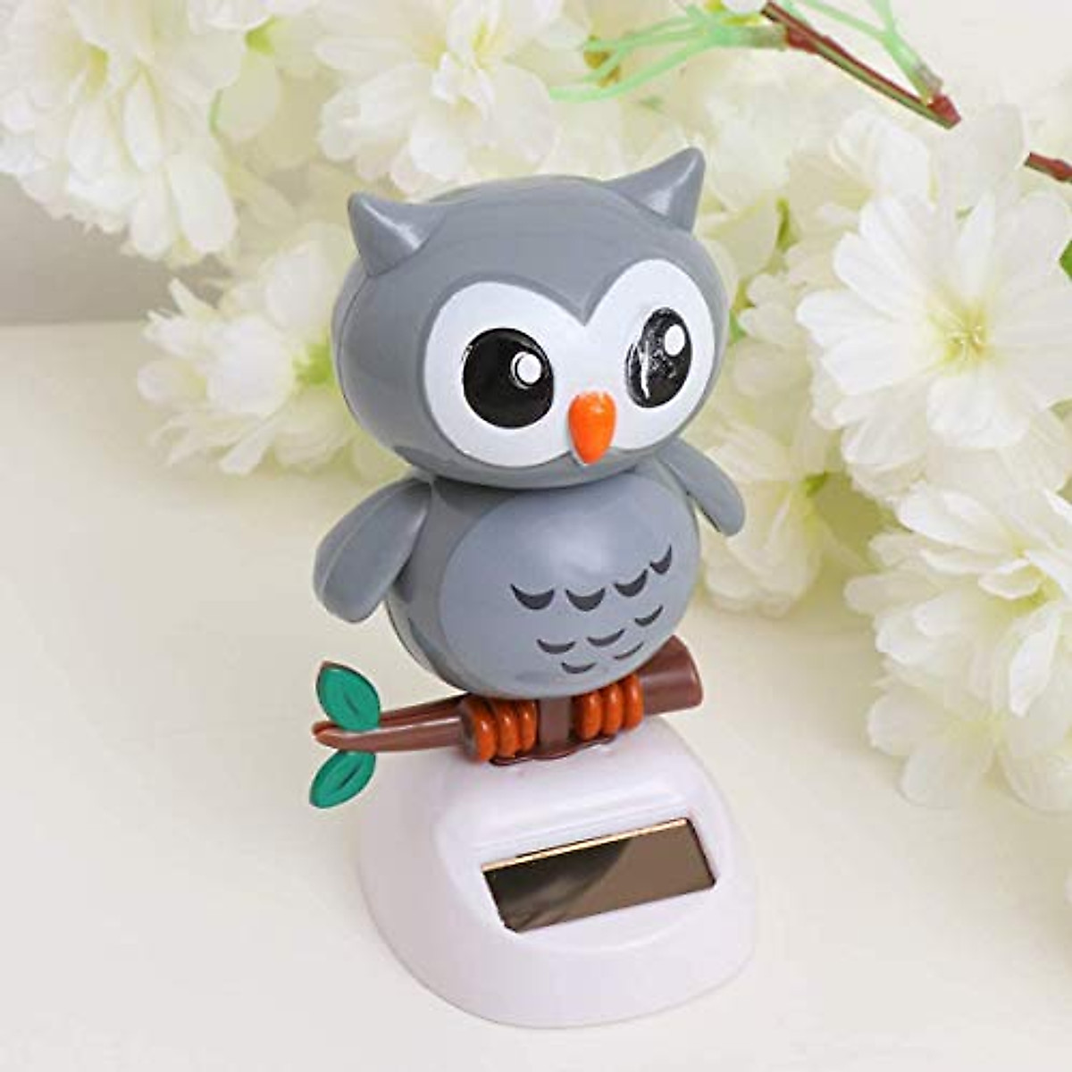 Solar Powered Toy Owl Dancing Toy Animal Shaking Head Car Ornament Dashboard Decoration Auto Accessories - Grey