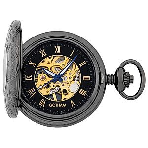 Gotham Men's Gunmetal 17 Jewel Half Hunter Mechanical Pocket Watch # GWC14036BBK