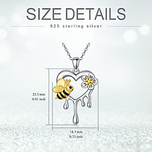 Bee Necklace Gifts Sterling Silver Love Heart Honey Bee Pendant Necklace Jewelry for Women Teens