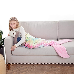 COSUSKET Mermaid Tail Blanket, Mermaid Blanket for Girls, All Seasons Soft Premium Colorful Fish Scale Design Snuggle Blanket